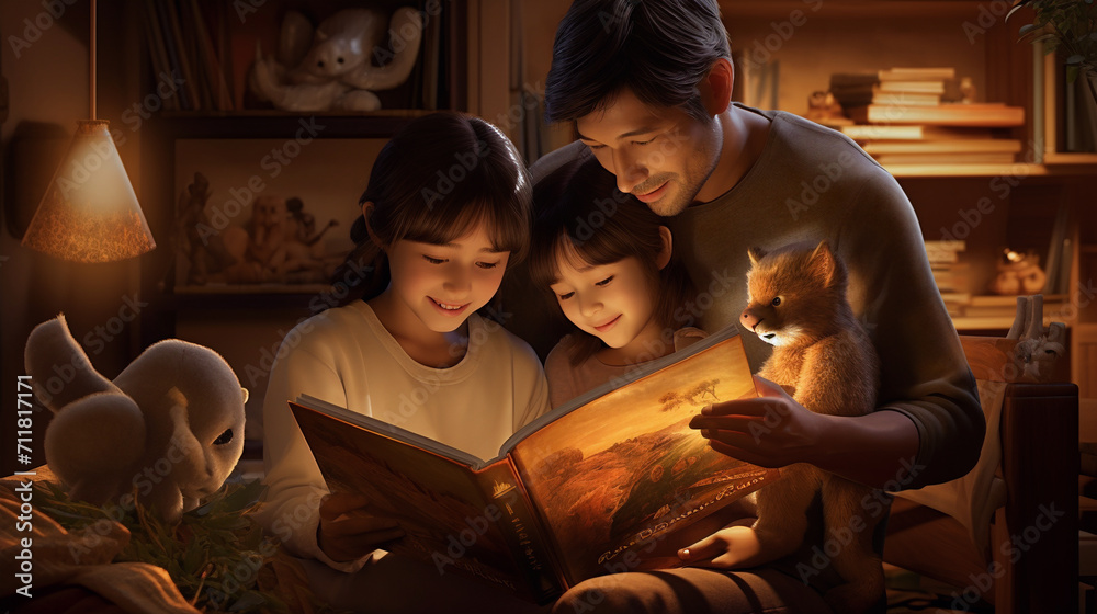 The Tender Connection of a Youthful Family Sharing a Fairy Tale with ...