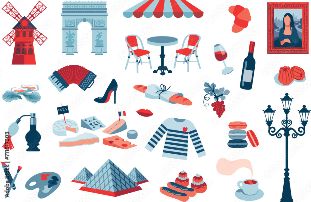 France symbols. Vector items on a white background. Big bundle ...