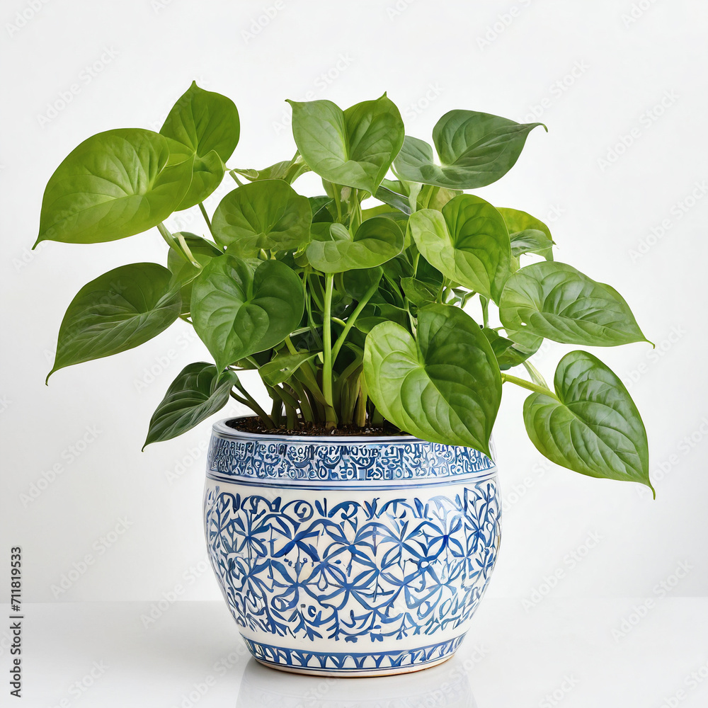 Illustration of potted Epipremnum pinnatum Cebu Blue plant white flower ...