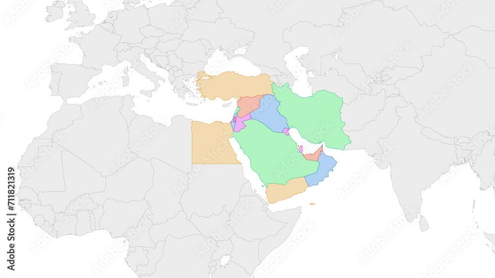 Animation map of Middle East with alls countries region. Animation of ...