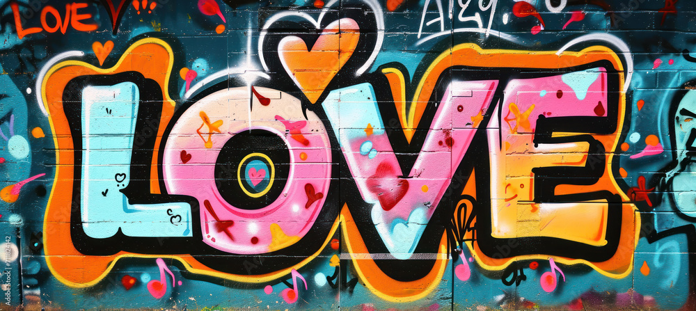 Colorful Street Art, Graffiti LOVE in a Dynamic Composition Stock ...