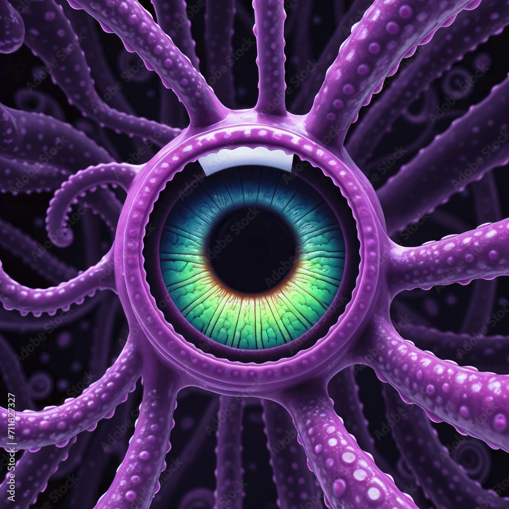 Strange purple tentacle alien parasitic infection with a unnaturally ...