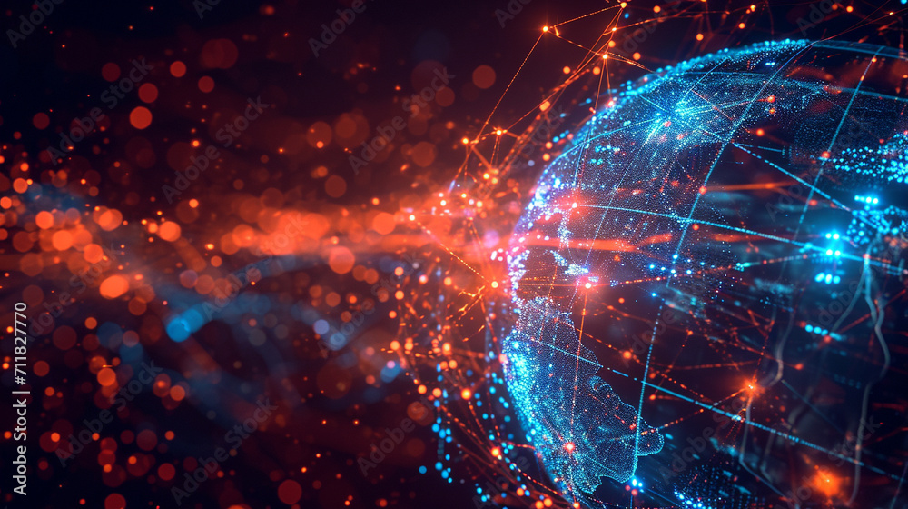 visualization of a global network, depicting a digital globe surrounded ...