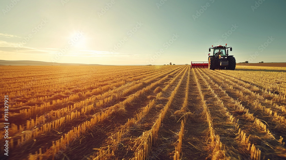 modern farming scene with a farmer driving a high-tech tractor in a ...