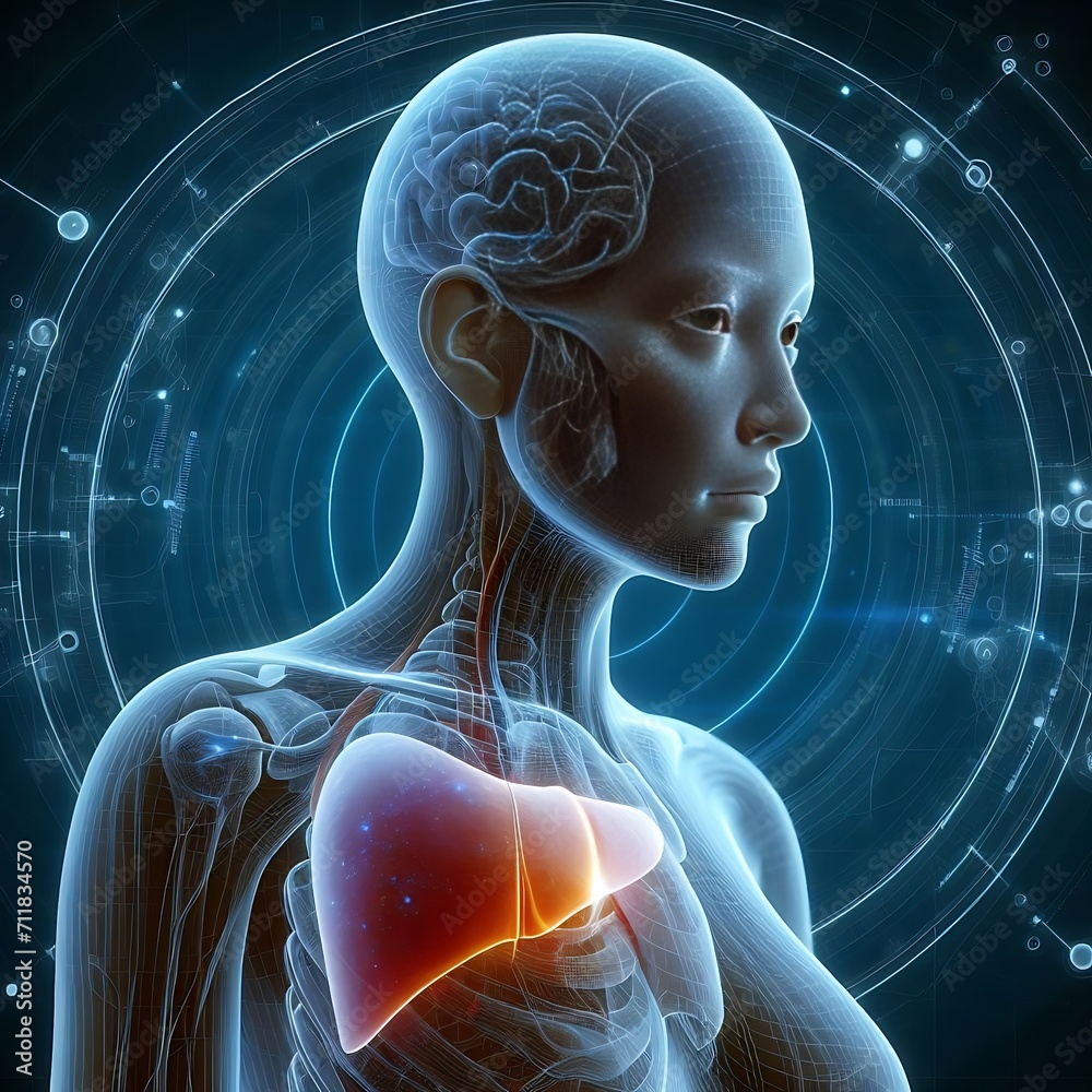 3D Modeling of female liver anatomy organ simulation in blue background ...