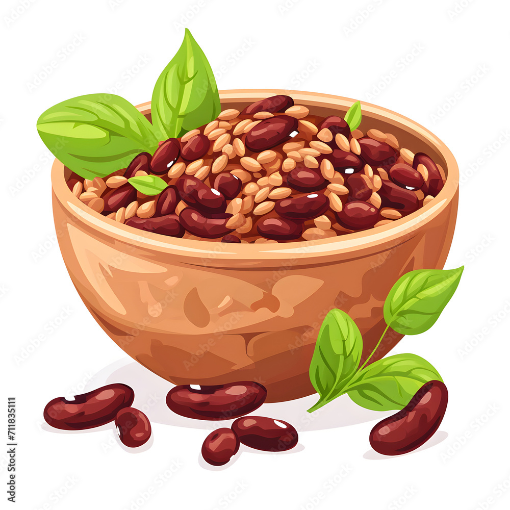 Brown rice and beans isolated on white background, cartoon style, png ...