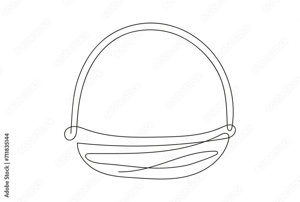 Continuous line drawing of a wicker basket with handle. Vector ...