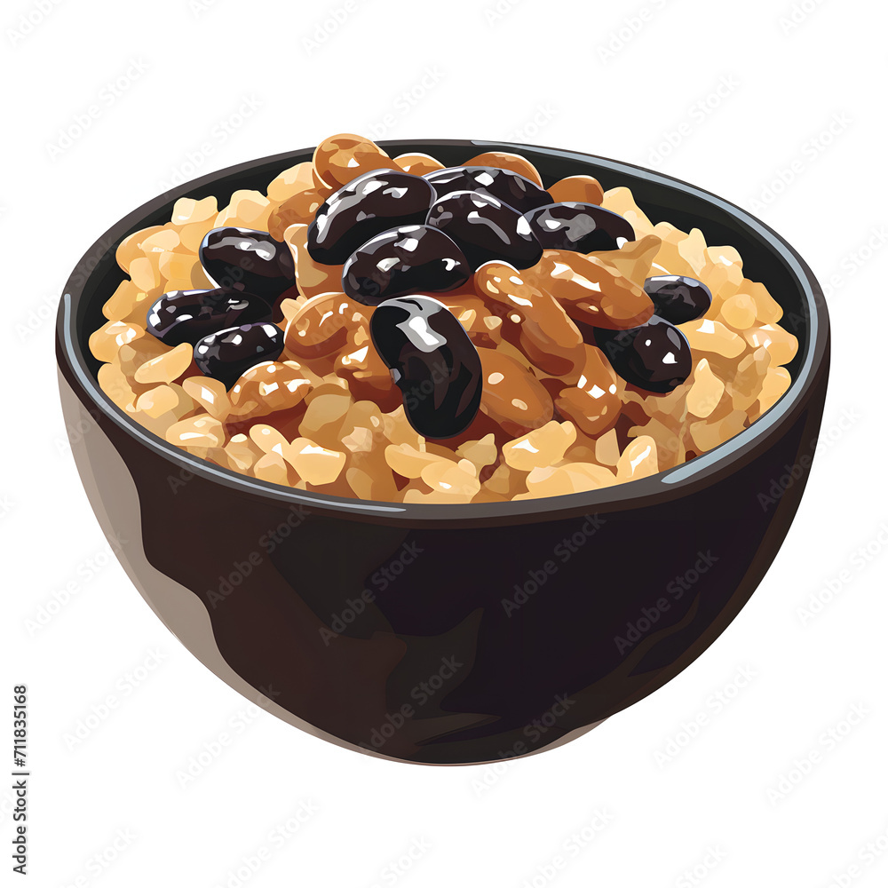 Brown rice and beans isolated on white background, cartoon style, png ...