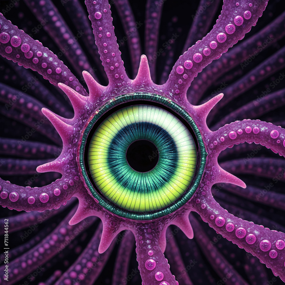 Strange purple tentacle alien parasitic infection with a unnaturally ...