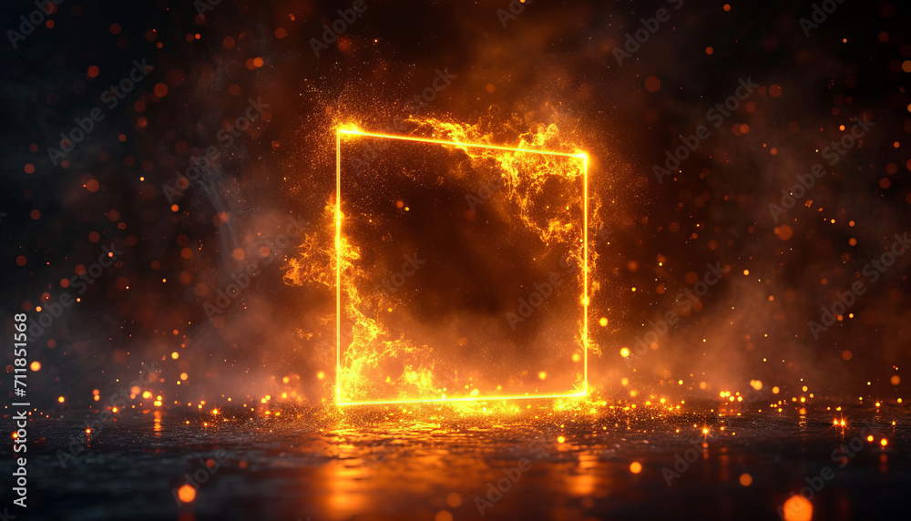 yellow laser effect neon glowing frame background. repetitive motion ...