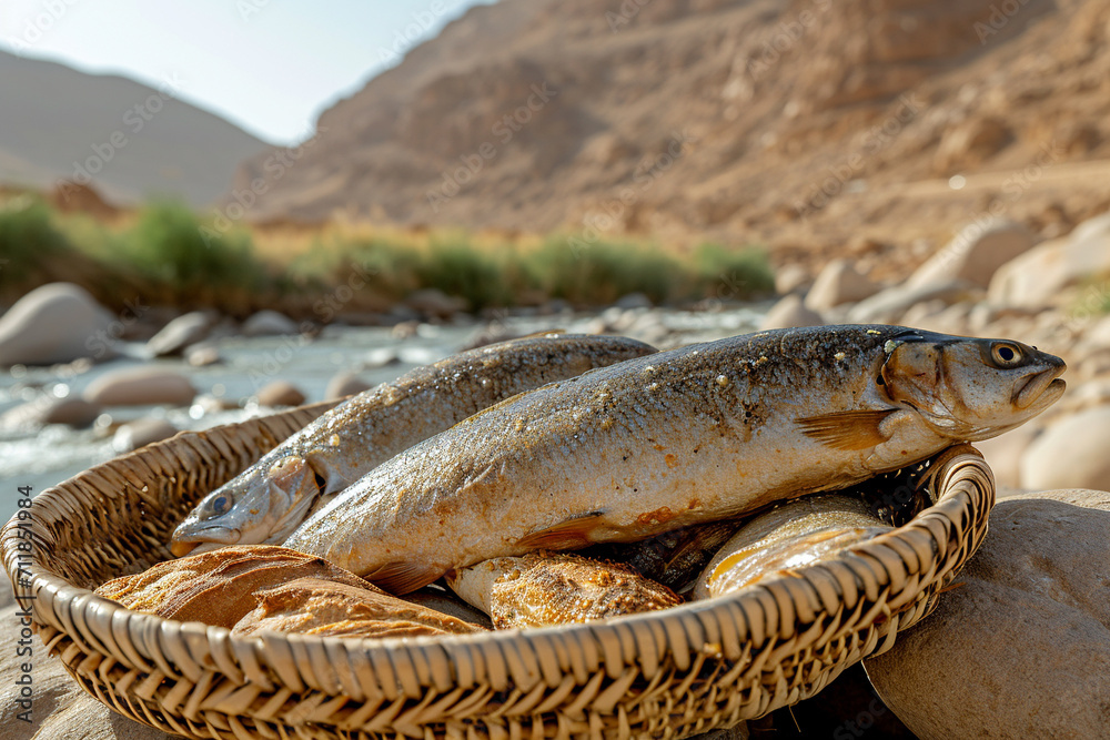 Prophet with Five Loaves and Two Fish. Biblical Story about God ...
