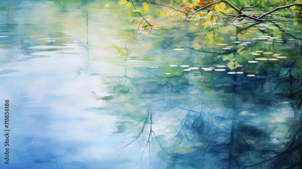 "Watercolor Reflections Photo": Capture the reflective beauty of a calm ...