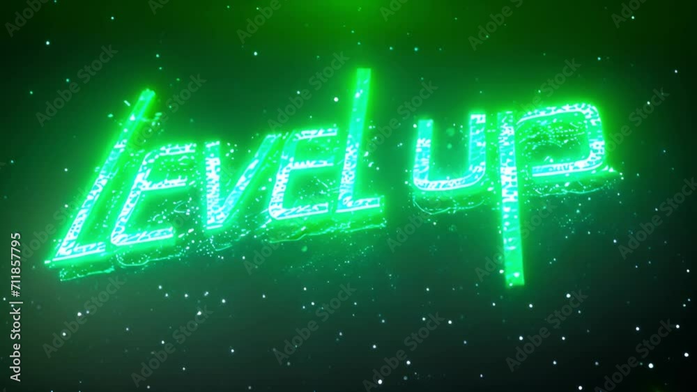 Level up text in green letters. Video game screen animation Level Up ...