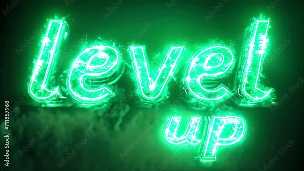 Level up text in green letters. Video game screen animation Level Up ...