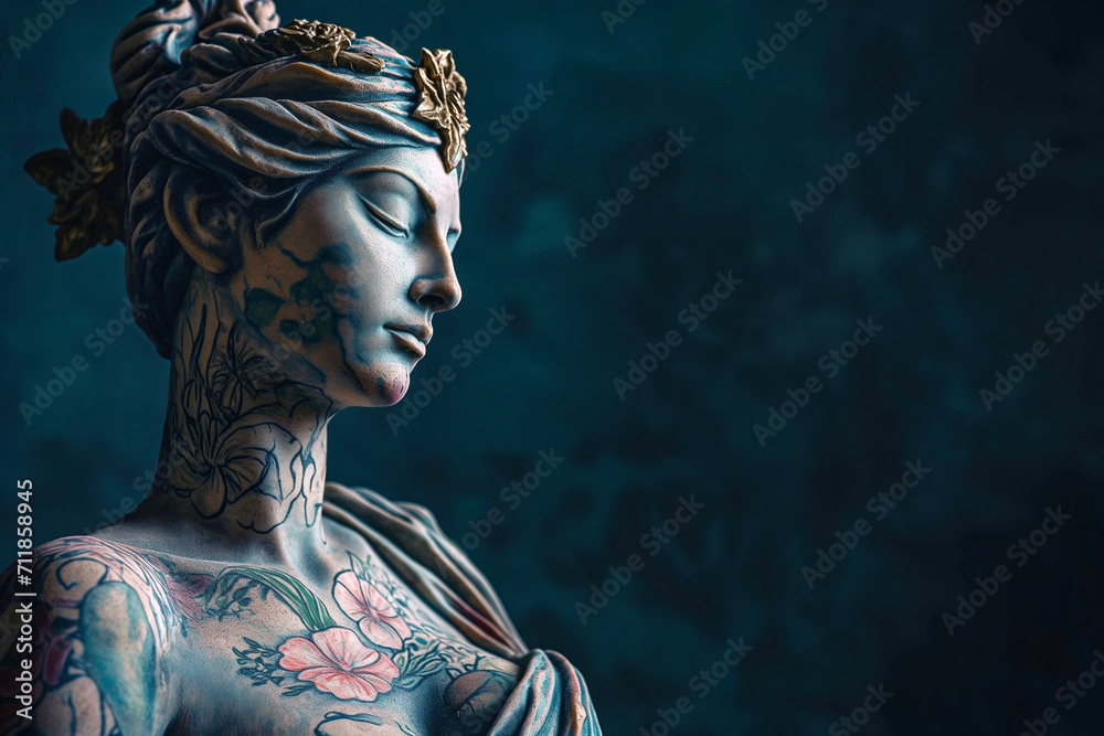 Classical greek goddess sculpture with modern hand drawn colorful ...