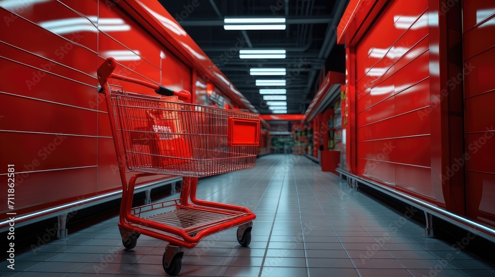 shopping trolley in a natural position, as in a real supermarket, as ...