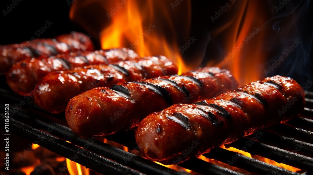 Flavorful sausage and merguez on a bbq grill, perfect for summer ...