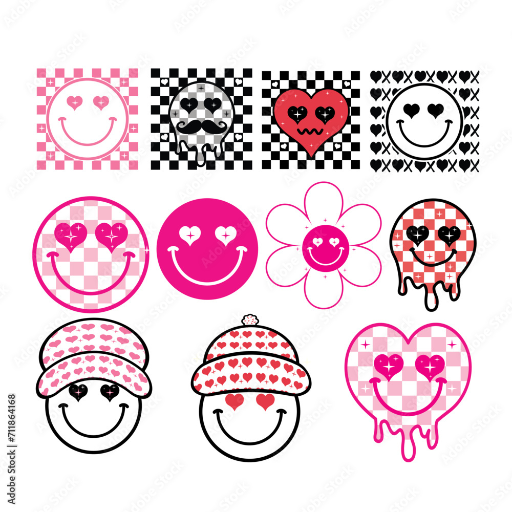 Smiley valentine emojis vector set, faces Emoji 3d characters with face ...