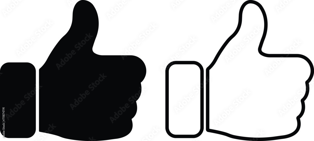 Thumb up icon in flat, line style set. isolated on transparent ...
