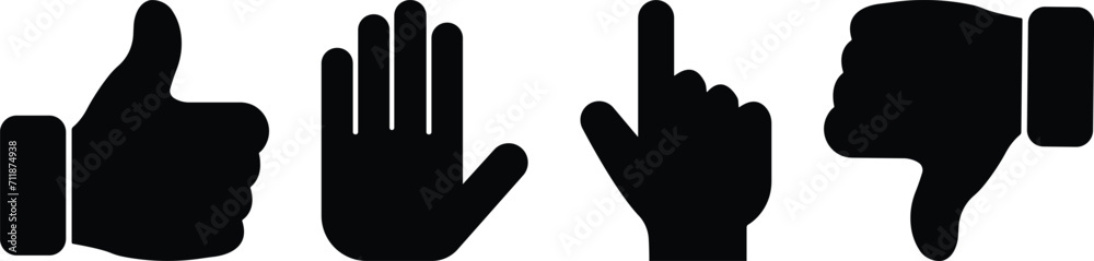 Hand gestures icon set in flat style. isolated on transparent ...