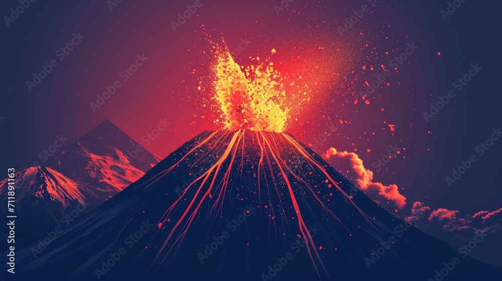 The fiery fury of a mountain ablaze with molten lava lights up the ...