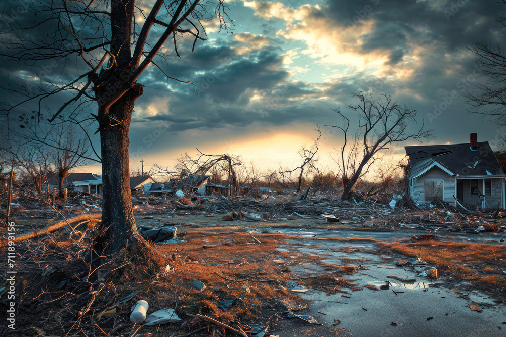 Tornado aftermath, a striking image showing the aftermath of a tornado ...