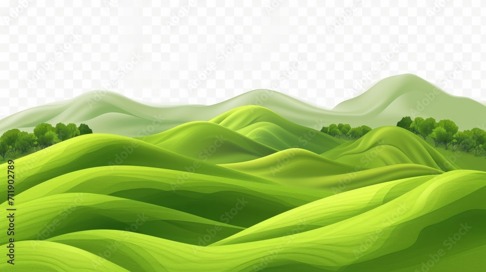 3d realistic cartoon green hills on transparent background. Summer ...