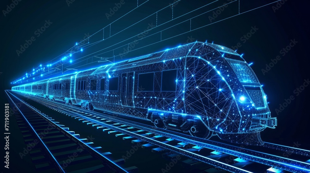 ภาพประกอบสต็อก Abstract polygonal 3d wireframe of modern train at ...