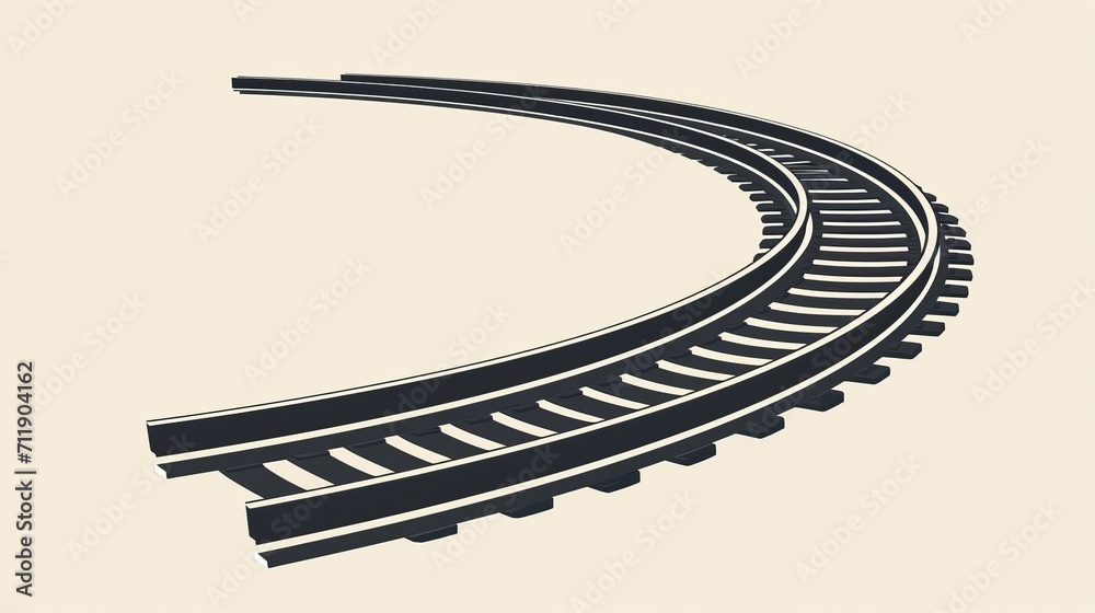 Railway train track vector route. Rail pattern round circular curve ...