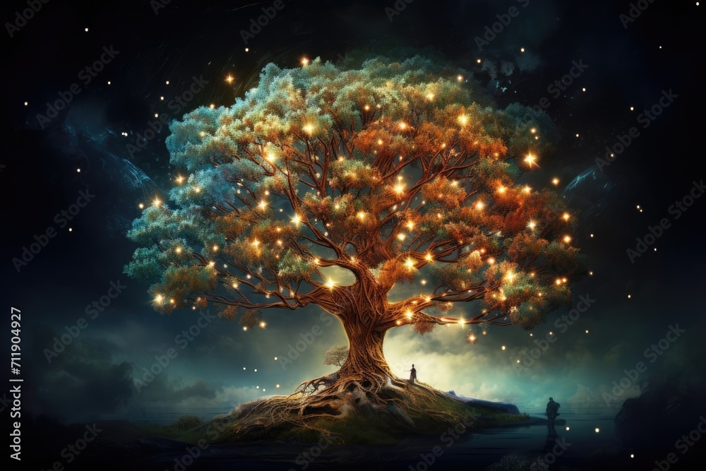 sparkling magical miracle tree at the edge, fairy-tale landscape ...