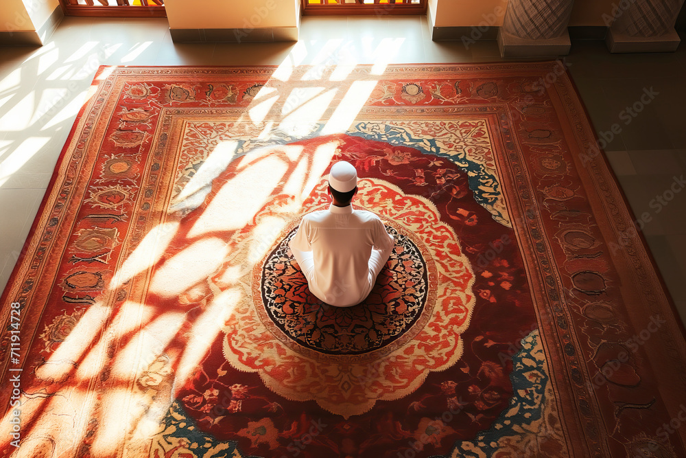 Devout Muslim man Engaged In Solemn Prayer Within the Serene Environs ...