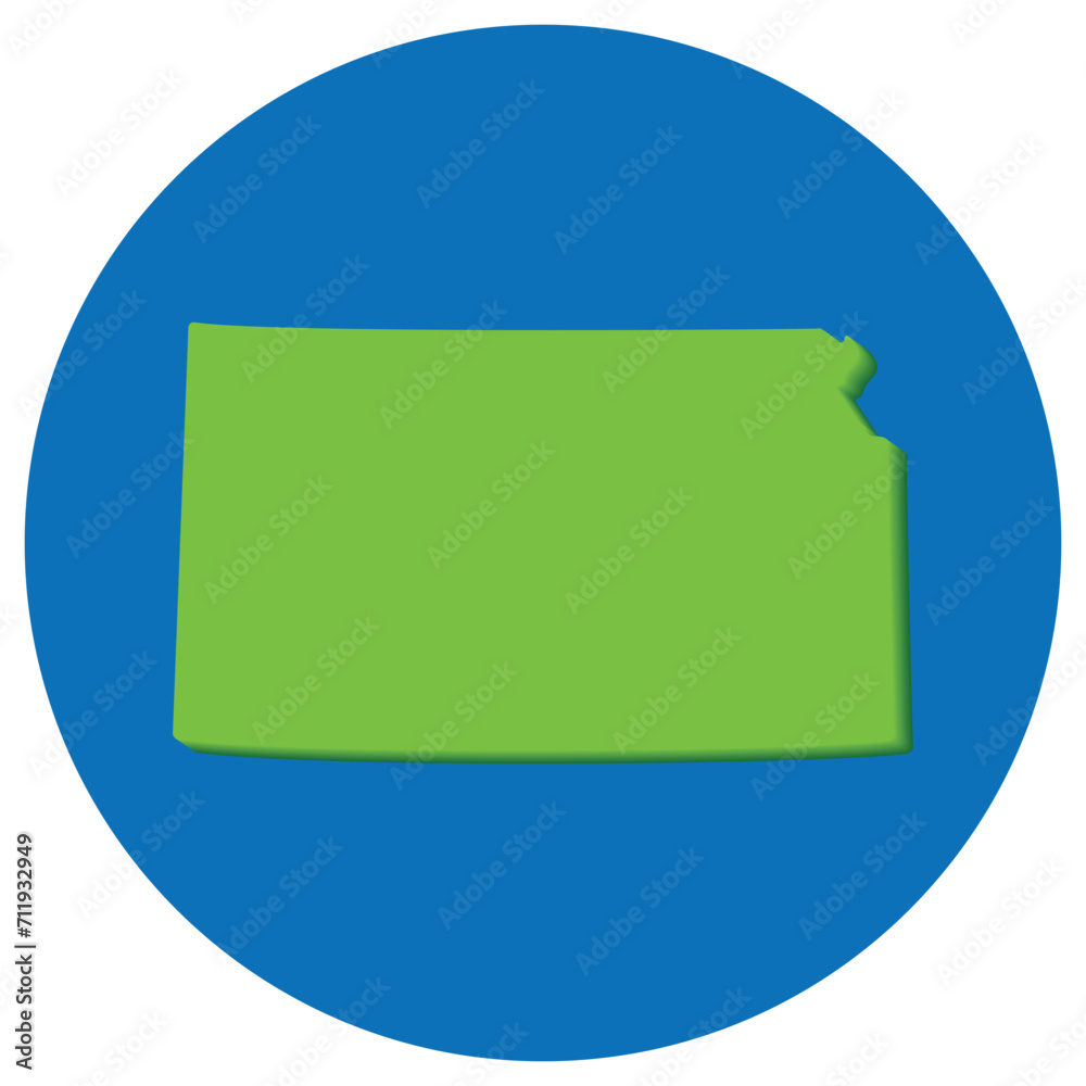 Kansas state map in globe shape green with blue circle color. Map of ...