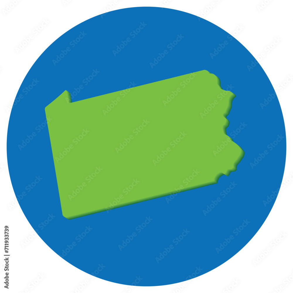 Pennsylvania state map in globe shape green with blue round circle ...