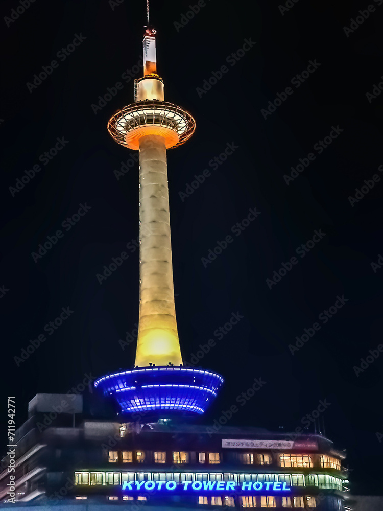 Kyoto, Japan. Apr 19, 2024. The Kyoto tower at night, an observation tower located in Kyoto ...