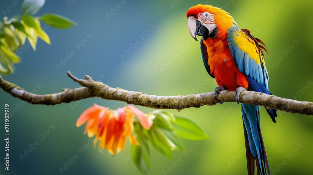 Parrot Haven: Macaw on Tree Branch, Full Body, Full Tail Glory Stock ...