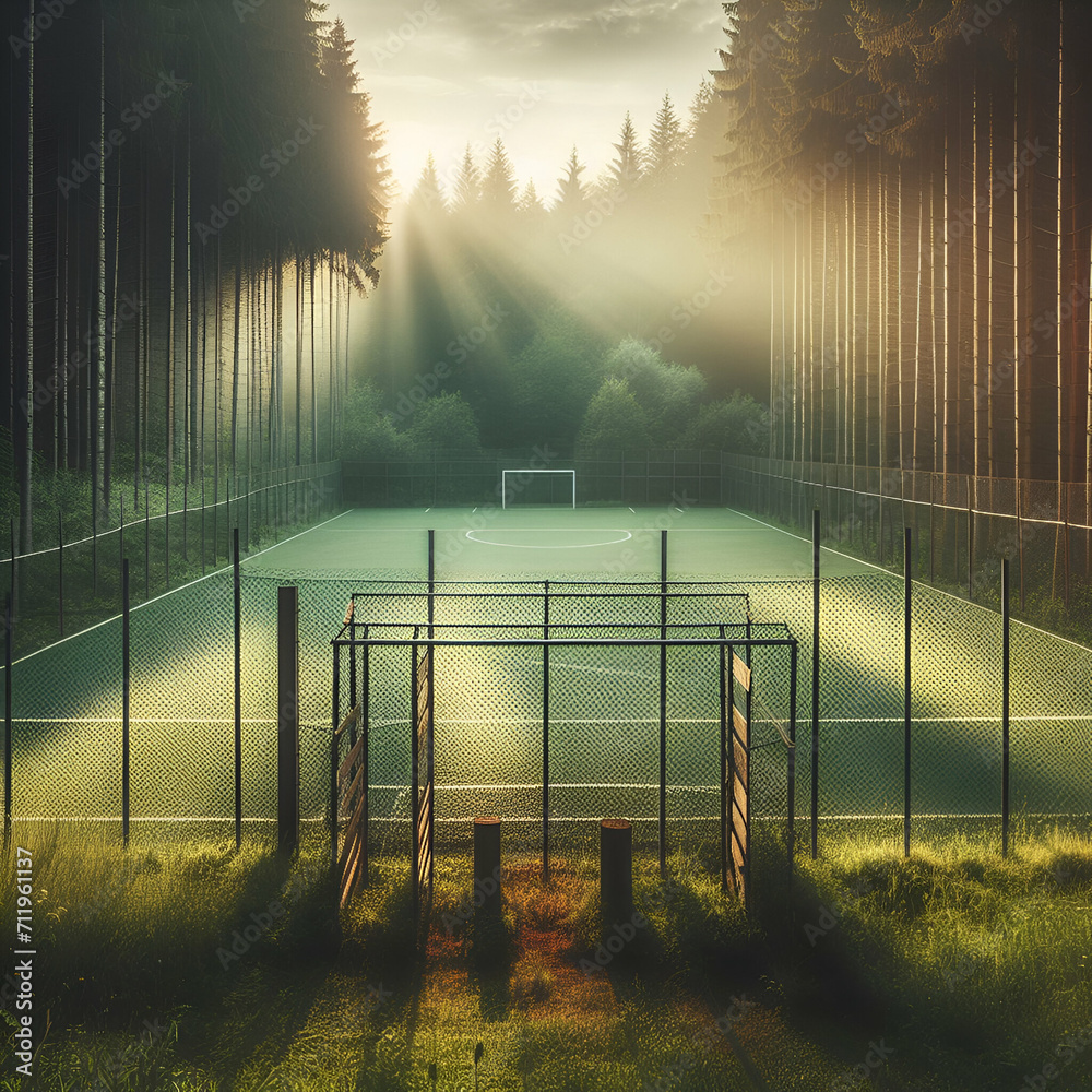 Community Soccer Ball Game Field Pitch Stadium in Green Grass Bright ...