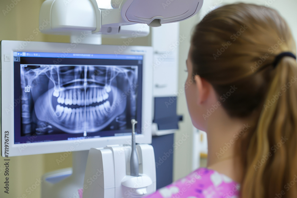 Woman Examining Smile X-ray for Dental Analysis and Treatment Stock ...