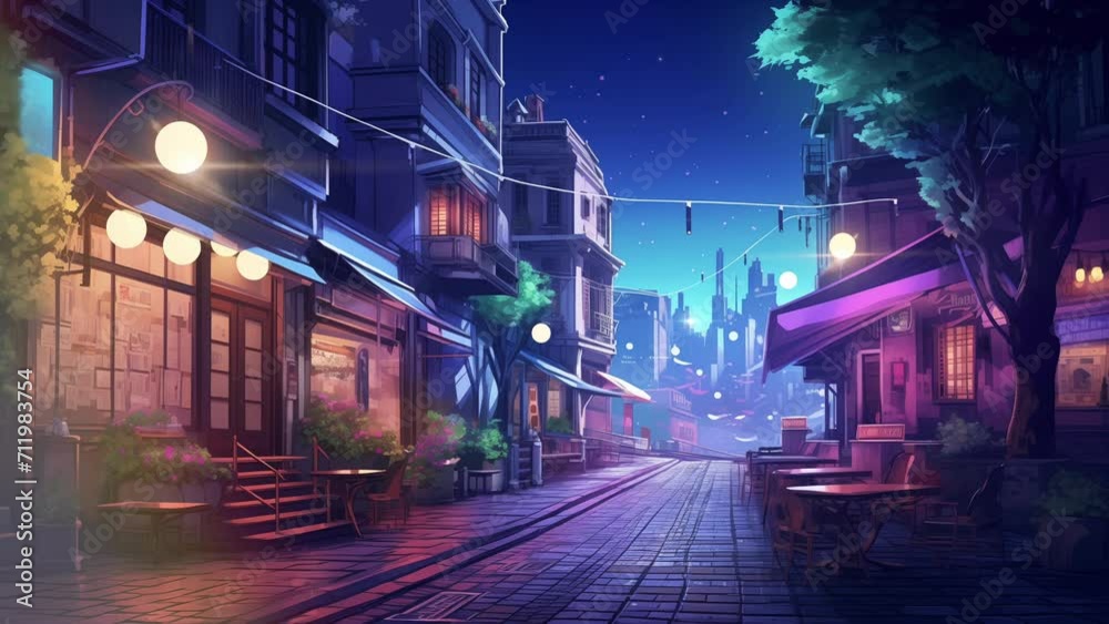 Animated illustration of a street in front of a busy traditional market ...