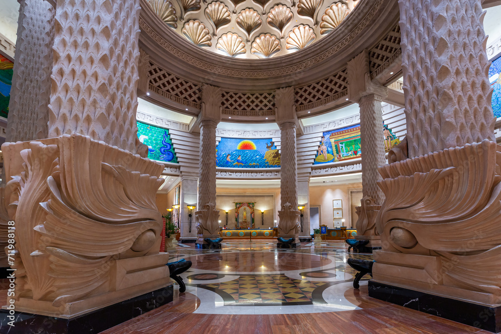 Beautiful lobby interior of the Atlantis resort in the Paradise Island ...
