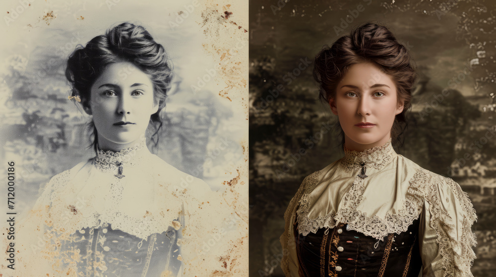 AI-Enhanced Restoration of a Victorian-Era Portrait Stock Photo | Adobe ...