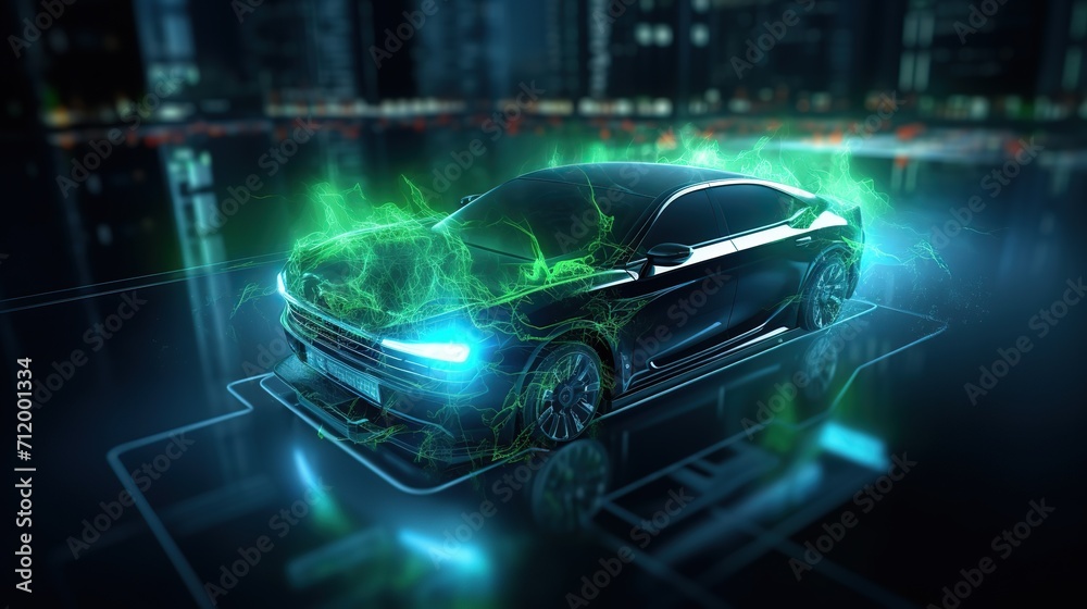 Electric car technical cutaway with all main details of EV system in ...