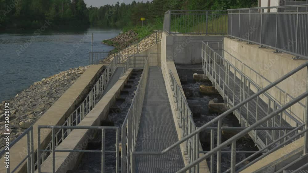 Lech, Bavaria, Germany. Fish ladder for migration and spawning at river ...