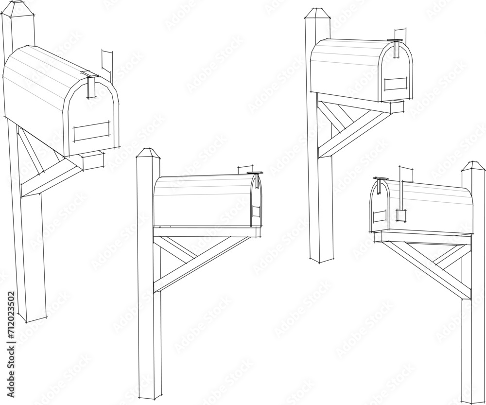 Vector sketch illustration of a classic vintage wooden mailbox design ...
