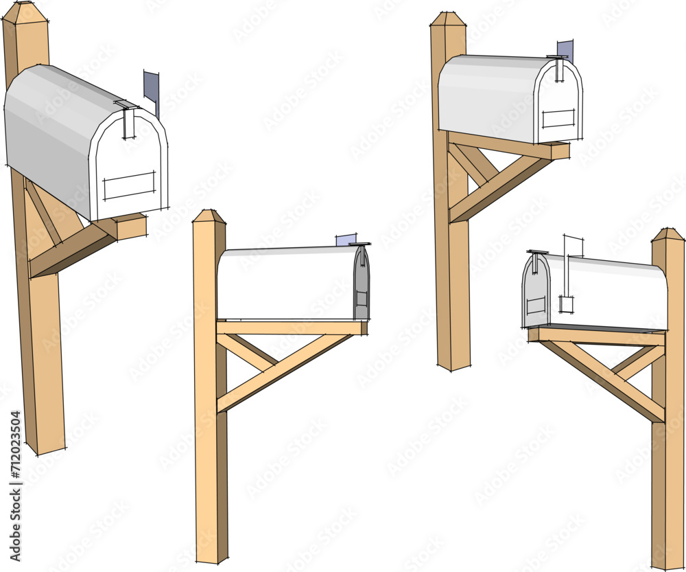 Vector sketch illustration of a classic vintage wooden mailbox design ...