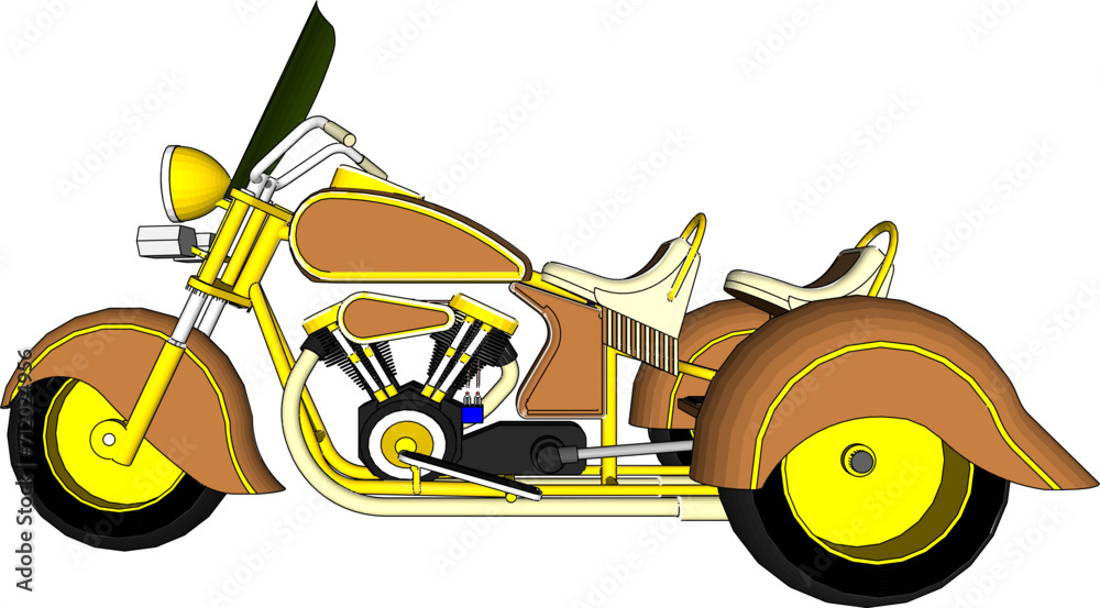 Vector sketch illustration of a large, three-wheeled, custom-modified ...