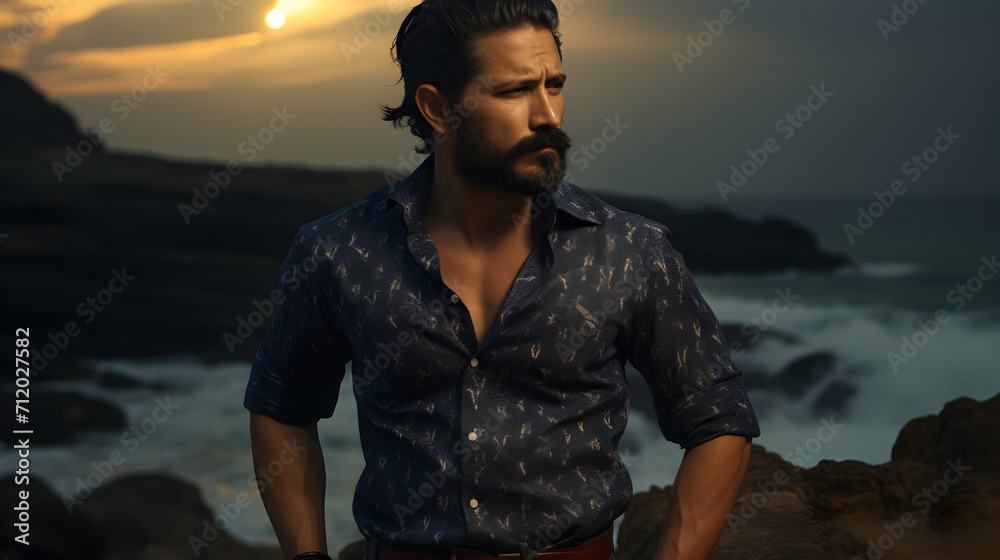 Attractive powerful south Indian man by the sea. Dark hair and fit ...