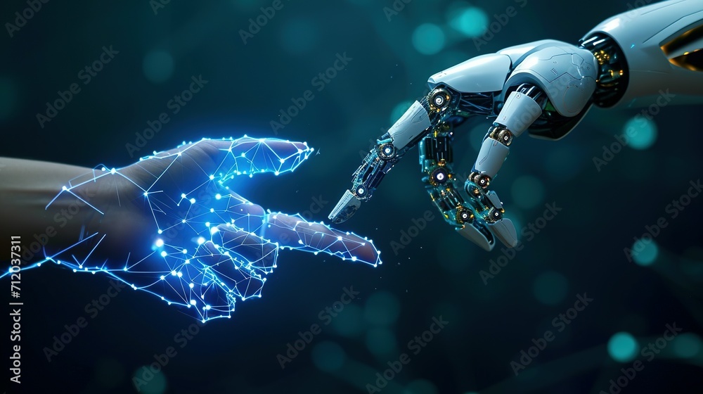 Robotics or ai artificial intelligence connecting interaction with human.Chat bot software ...