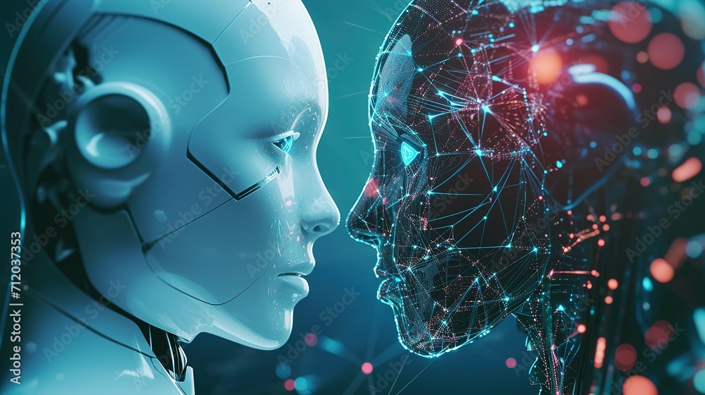 Robotics or ai artificial intelligence connecting interaction with human.Chat bot software ...