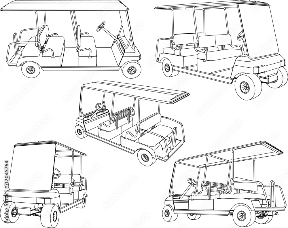Vector sketch illustration of golf cart design for playing on the golf ...
