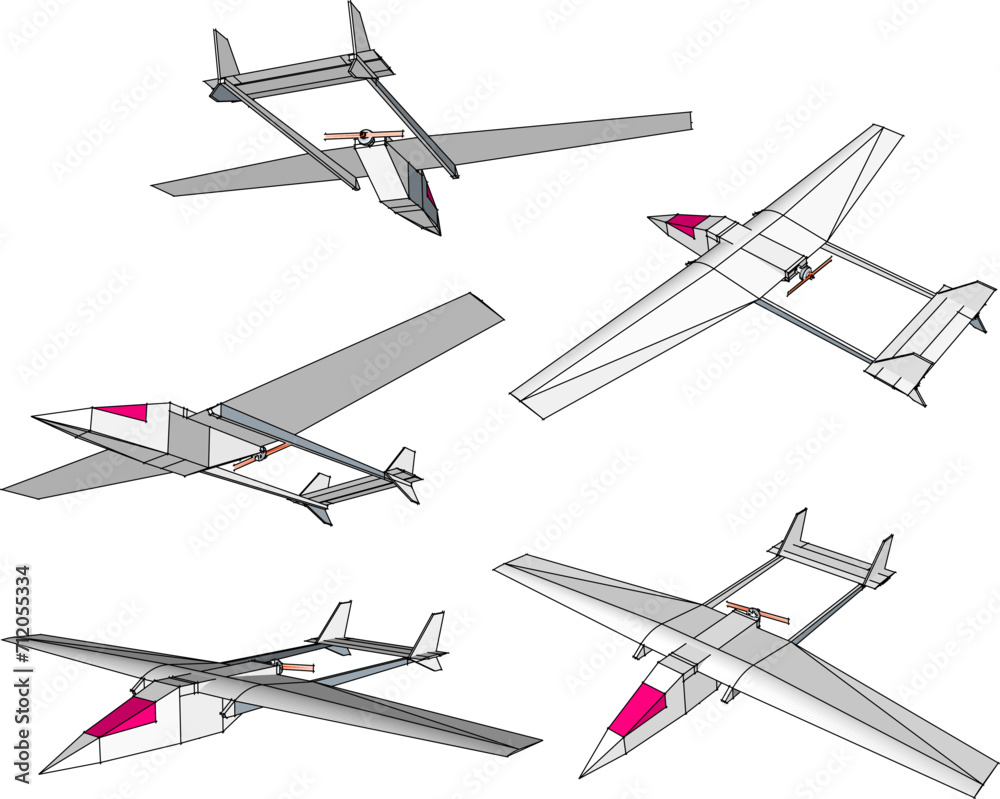 Vector sketch illustration of simple hovering paper airplane design ...